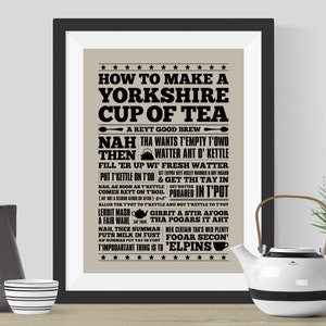Yorkshire Cup of Tea Typographic Print - Etsy
