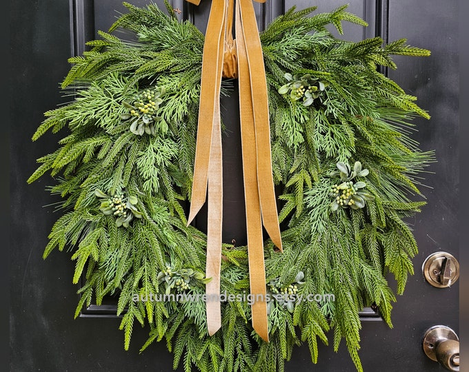 24×32 Large Norfolk Soft Pine Cedar Greenery Wreath, Neutral Christmas ...