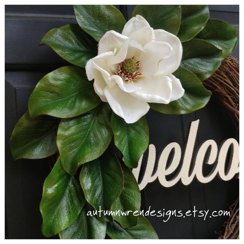 Year Round WELCOME Magnolia Wreath With Magnolia Leaves | Etsy