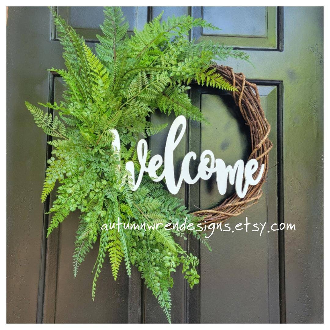 Everyday Door Wreath With Fern, Welcome Door Wreath, All Season ...