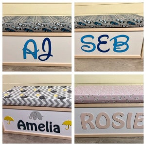 Wooden Toy Box, Personalised, Choice of Fabrics, Fonts and Colours. No ...