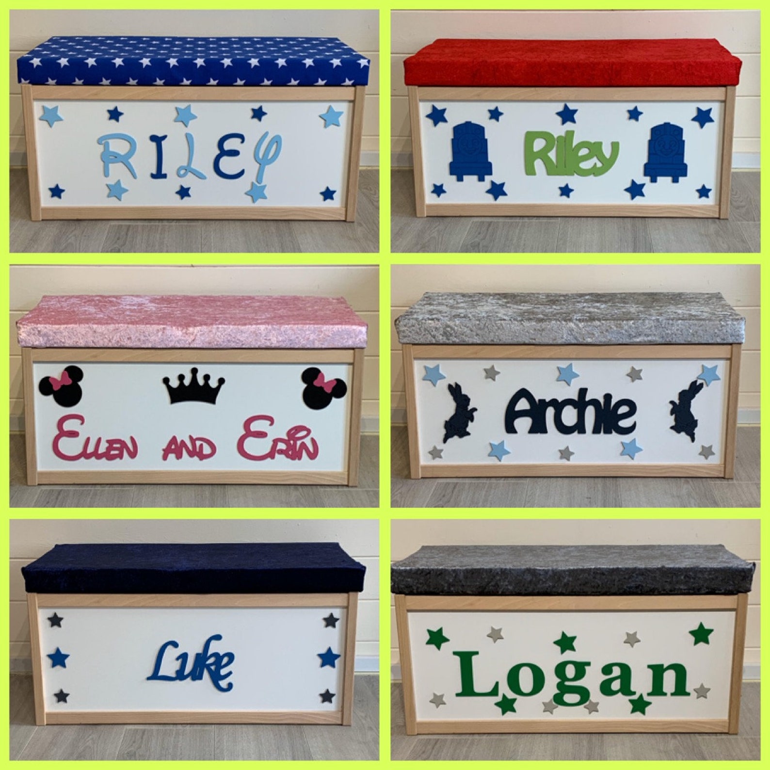 Wooden Toy Box Personalised Choice of Fabrics Fonts and | Etsy