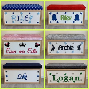 Wooden Toy Box, Personalised, Choice of Fabrics, Fonts and Colours. No ...