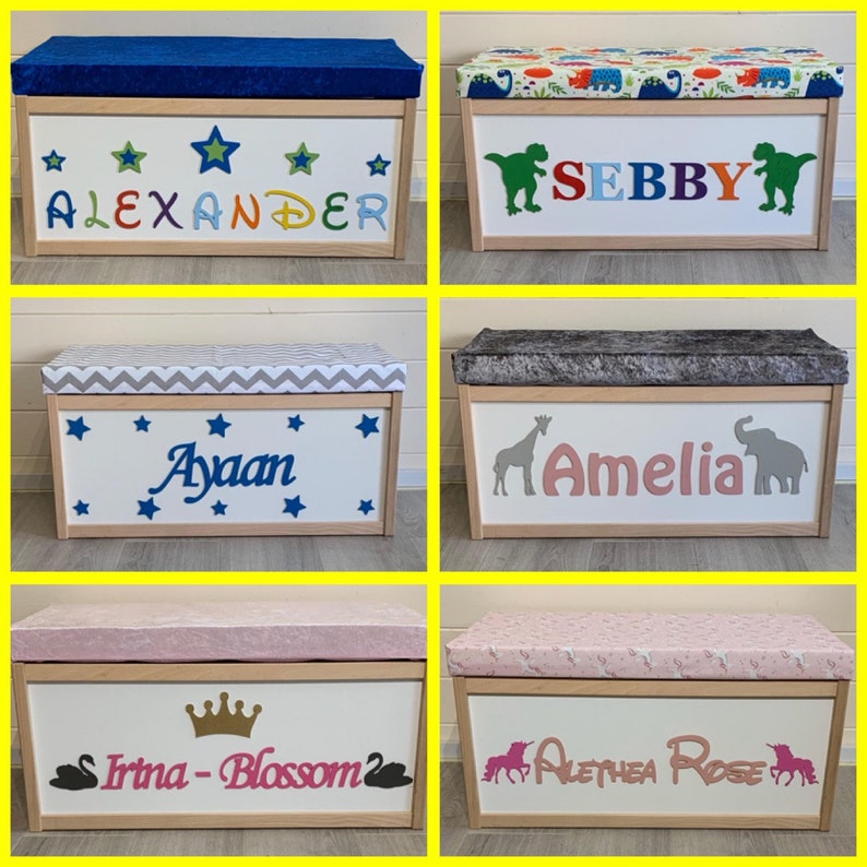 Wooden Toy Box Personalised Choice of Fabrics Fonts and | Etsy