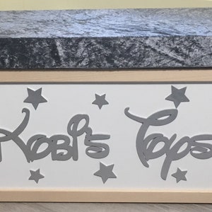 Wooden Toy Box, Personalised, Choice of Fabrics, Fonts and Colours. No ...