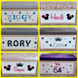 Wooden Toy Box, Personalised, Choice of Fabrics, Fonts and Colours. No ...