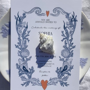 Whimsical Sea Fauna Wedding Invitation Template, Shells, Coral, and ...