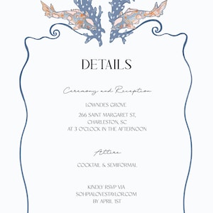 Whimsical Sea Fauna Wedding Invitation Template, Shells, Coral, and ...