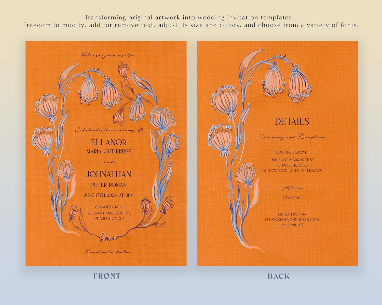 Wildflower Wedding Invitation Template, Floral Illustrations, Fully ...