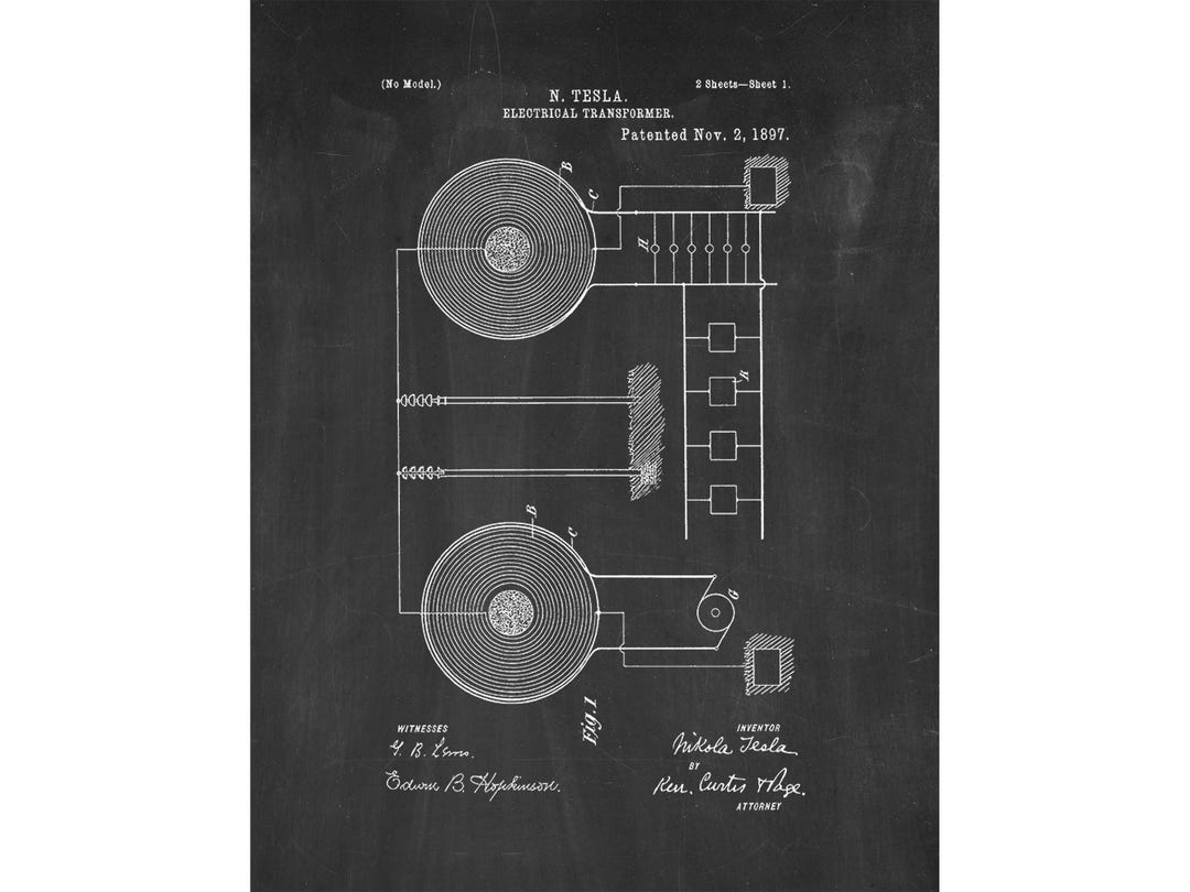 Tesla Electrical Transformer Patent Print Poster - 1897 - Historical ...