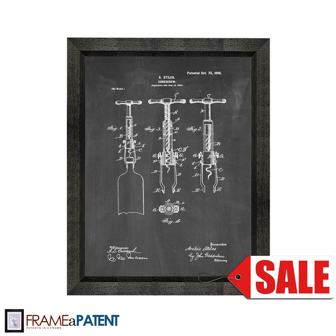 Corkscrew Patent Print Poster 1898 Historical Vintage Wall Art Great ...