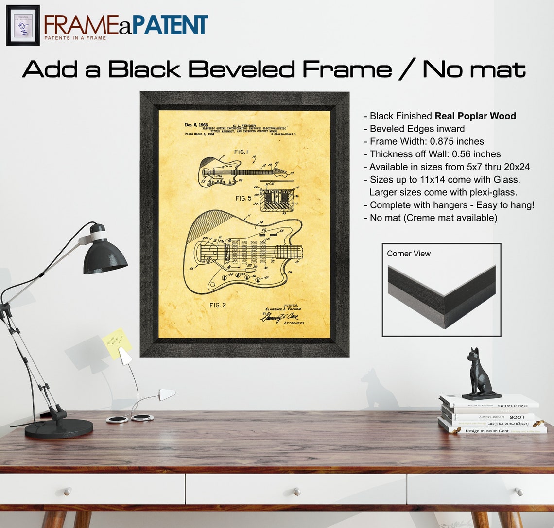Clarence Fender Electric Guitar Patent Print Poster - 1966 - Historical ...