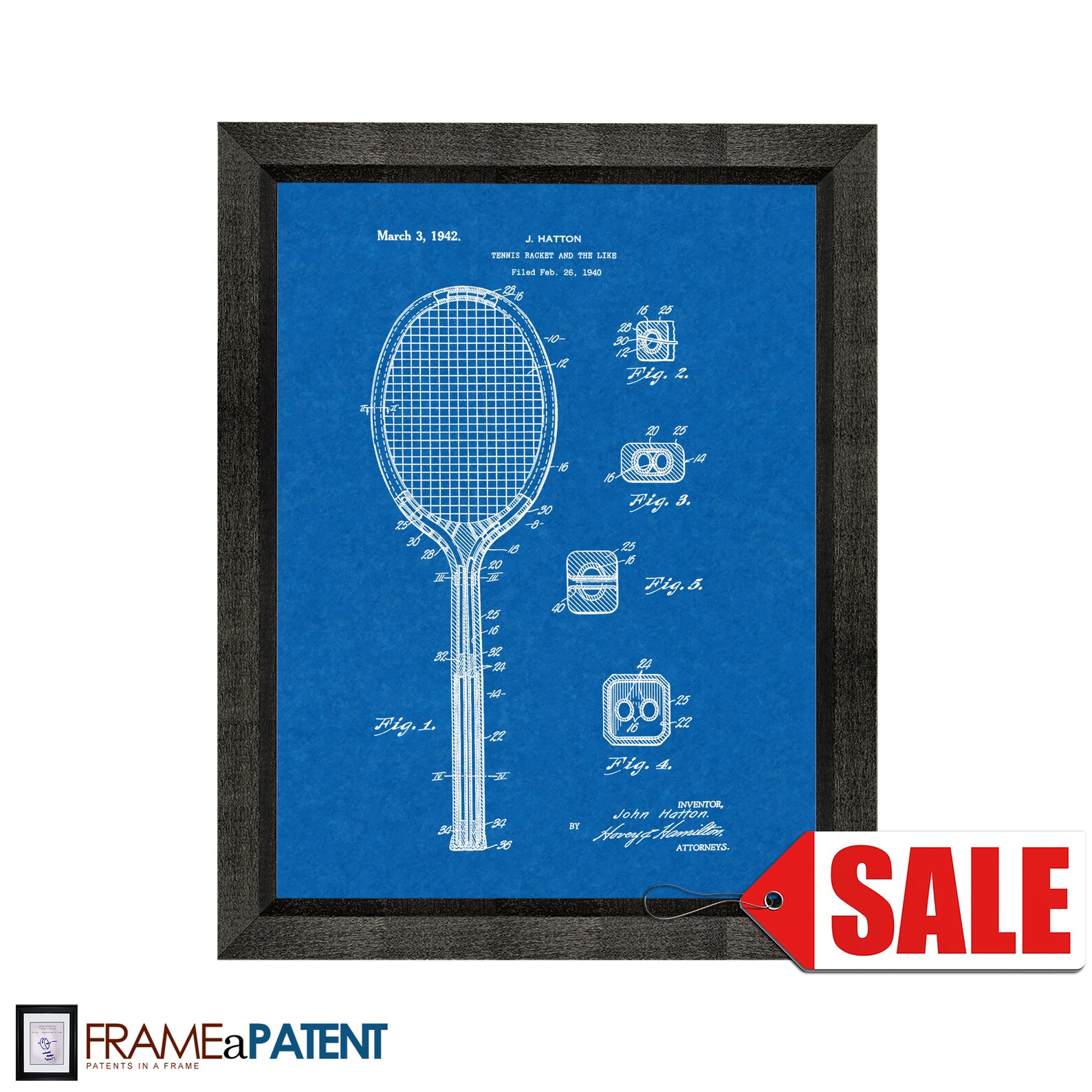 Tennis Racket Patent Print Poster 1942 Historical Vintage - Etsy