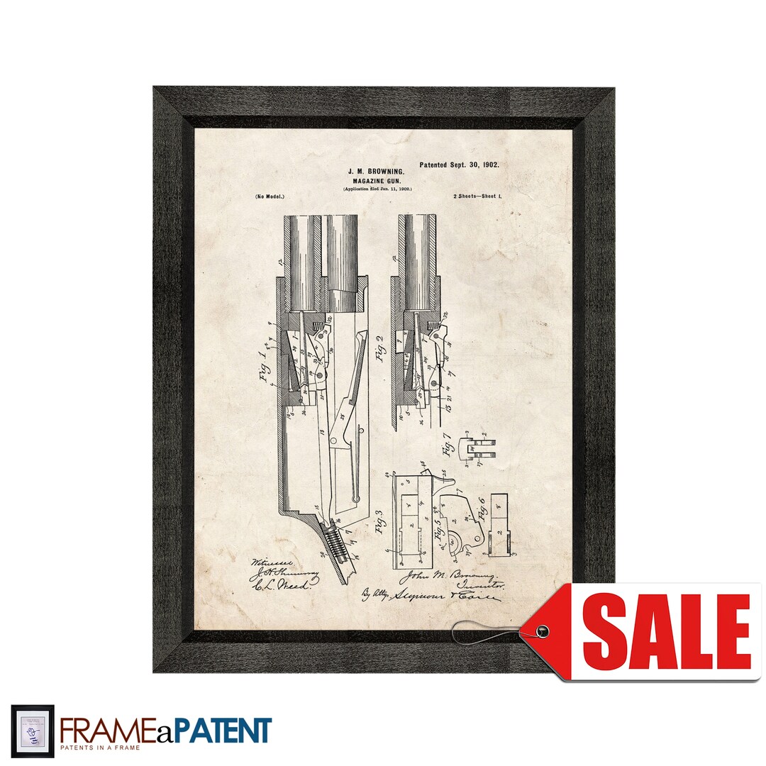 Browning Magazine-gun Patent Print Poster 1902 Historical Vintage Wall ...