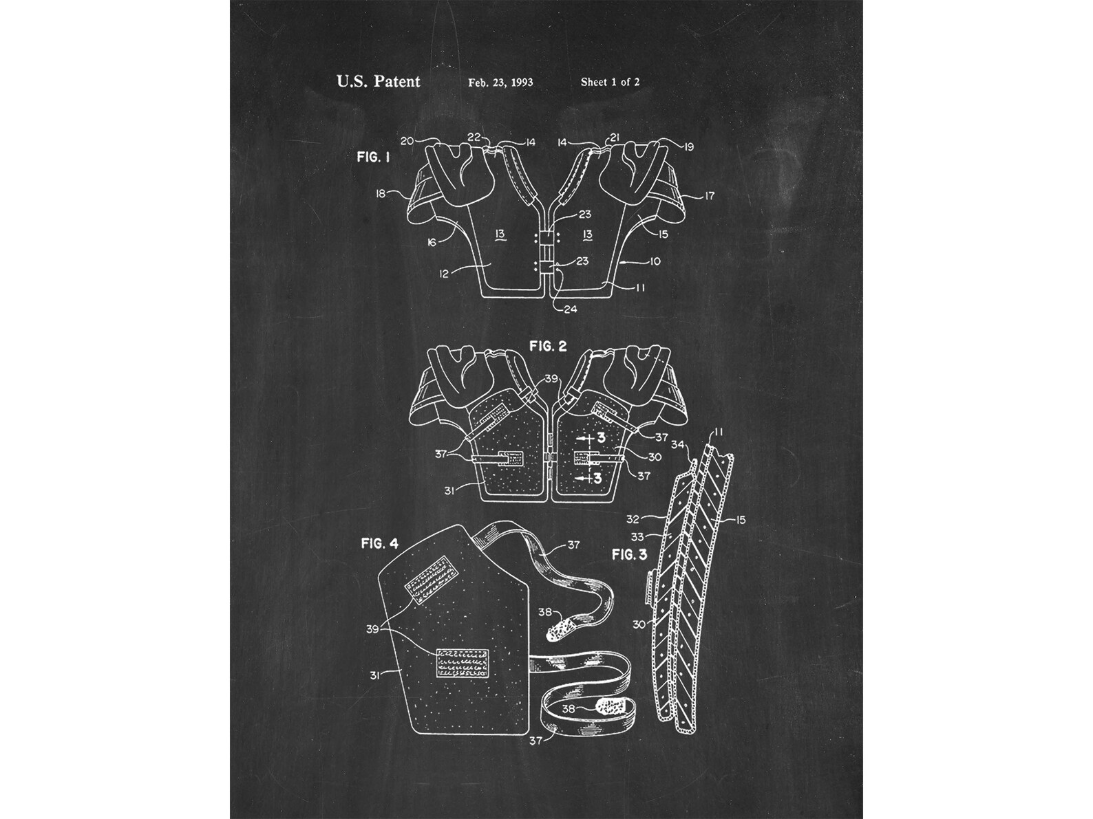 Football Shoulder Pad With Outer Pads Patent Print Poster - 1993 ...