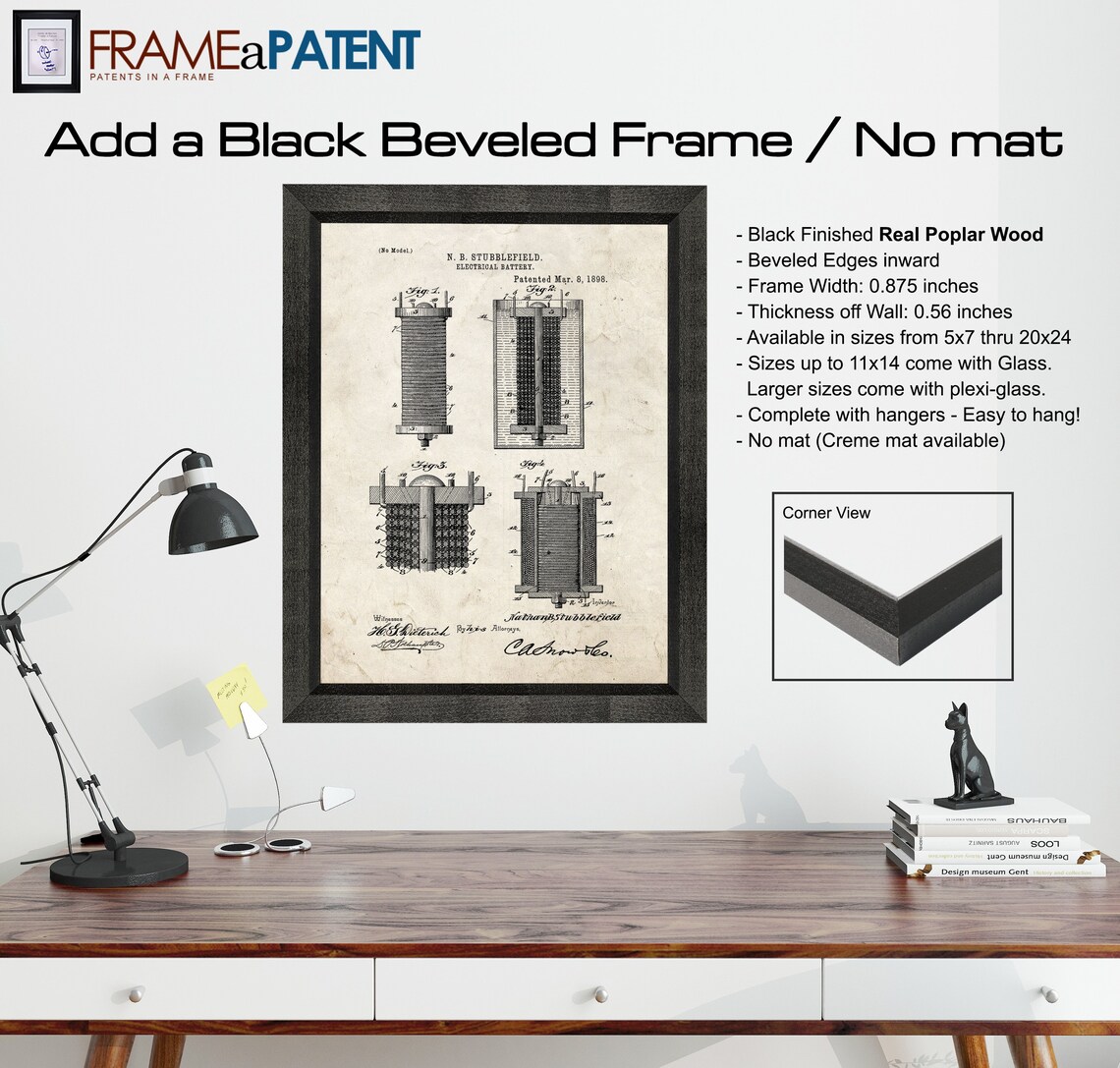 Electrical Battery Patent Print Poster - 1898 - Historical Vintage Wall ...