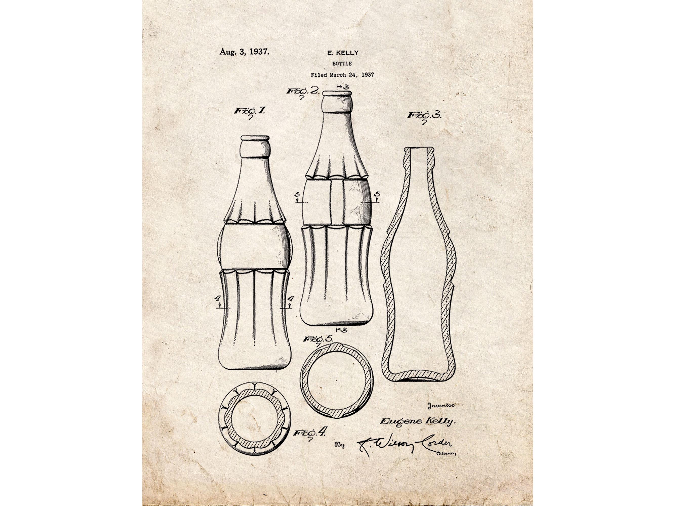 Coca-cola Coke Bottle Design Patent Print Poster - 1937 - Historical ...