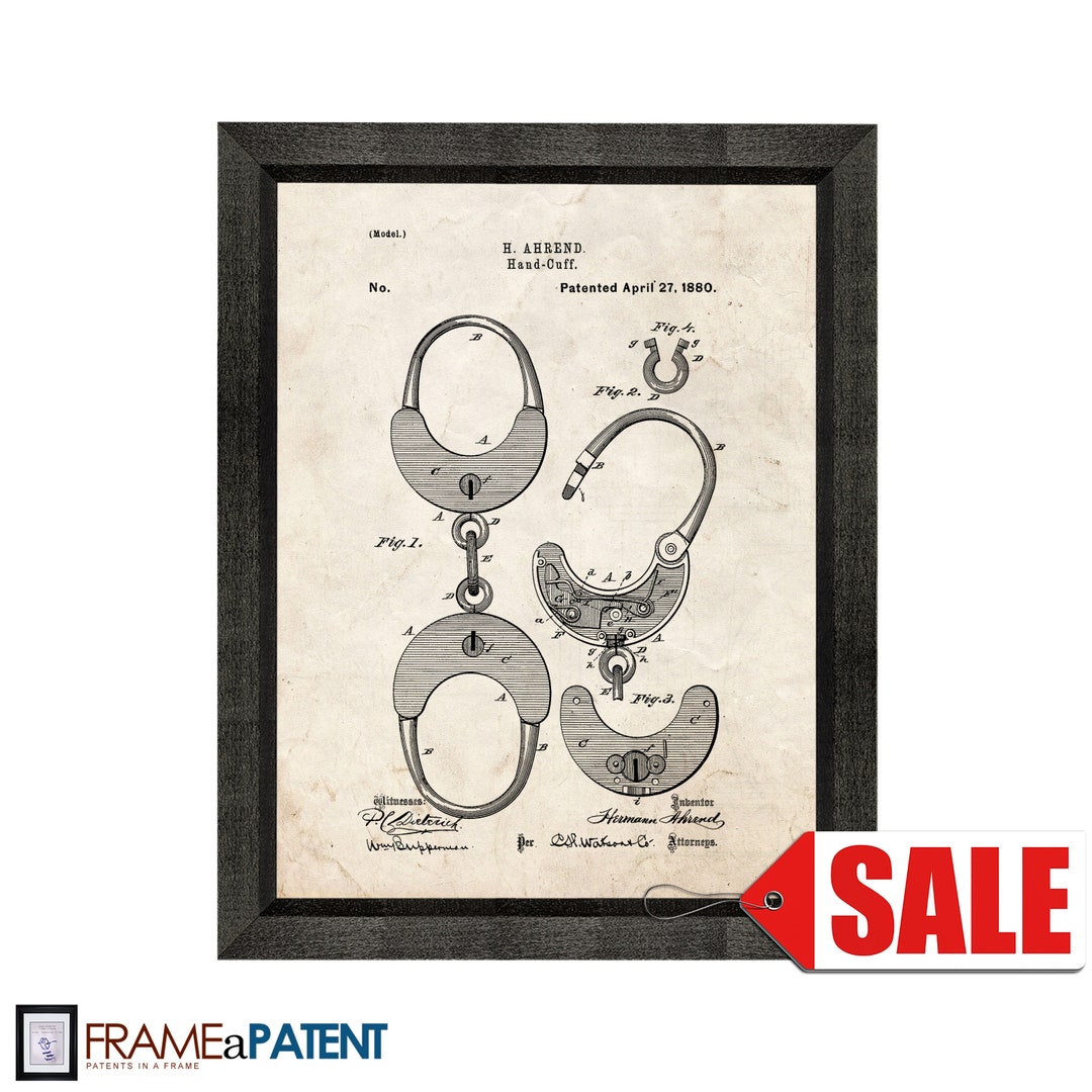 Handcuff Patent Print Poster - 1880 - Historical Vintage Wall Art ...
