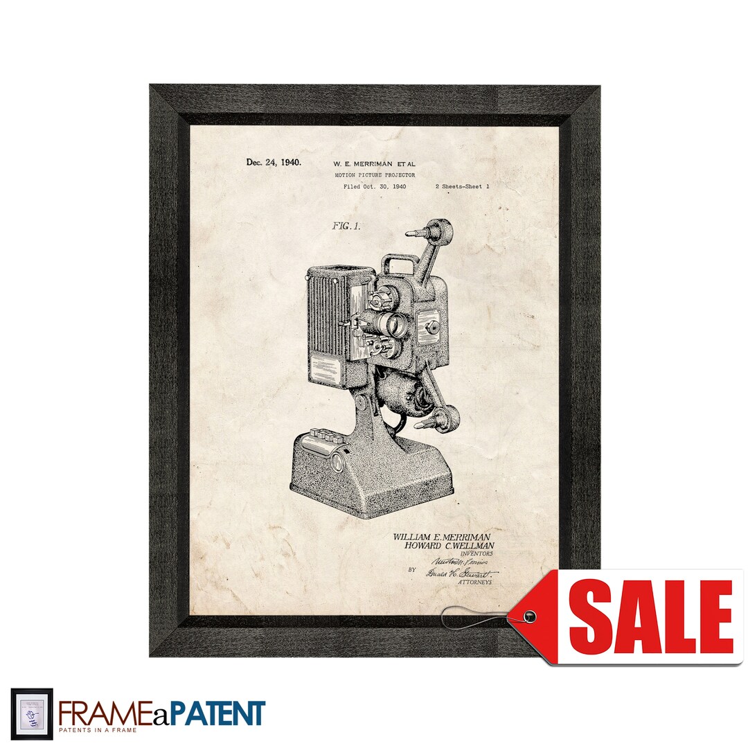 Motion Picture Projector Patent Print Poster 1940 Historical Vintage ...