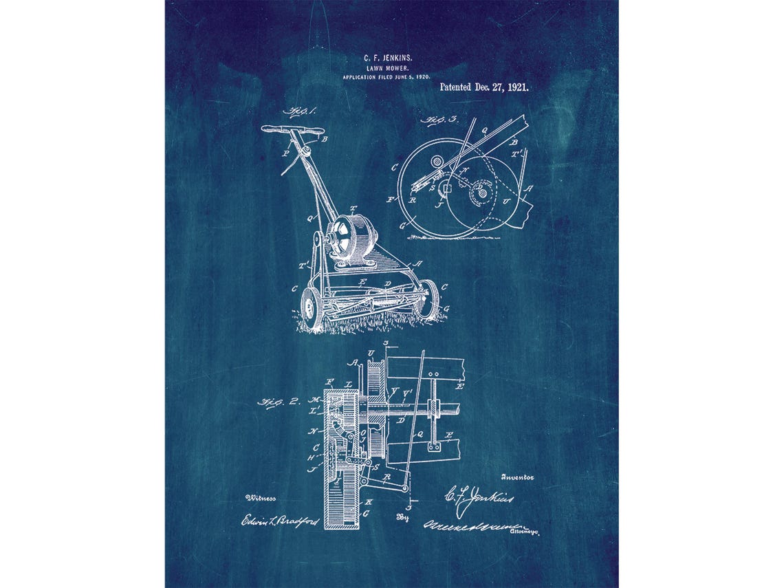 Lawn Mower Patent Print Poster - 1921 - Historical Vintage Wall Art - Etsy