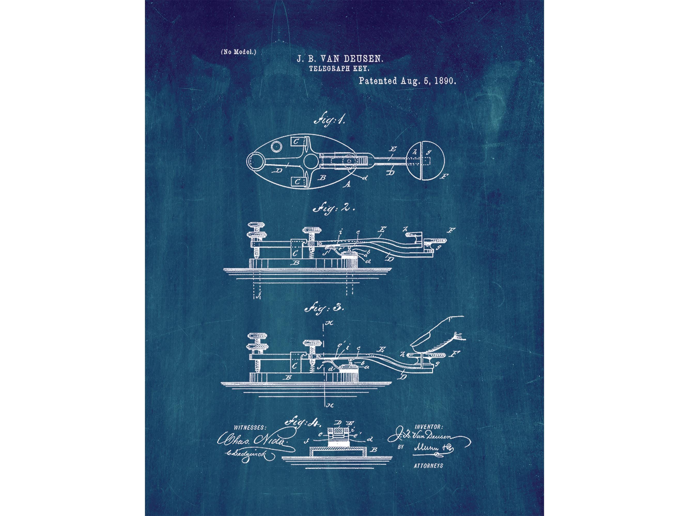 Telegraph Key Patent Print Poster - 1890 - Historical Vintage Wall Art ...