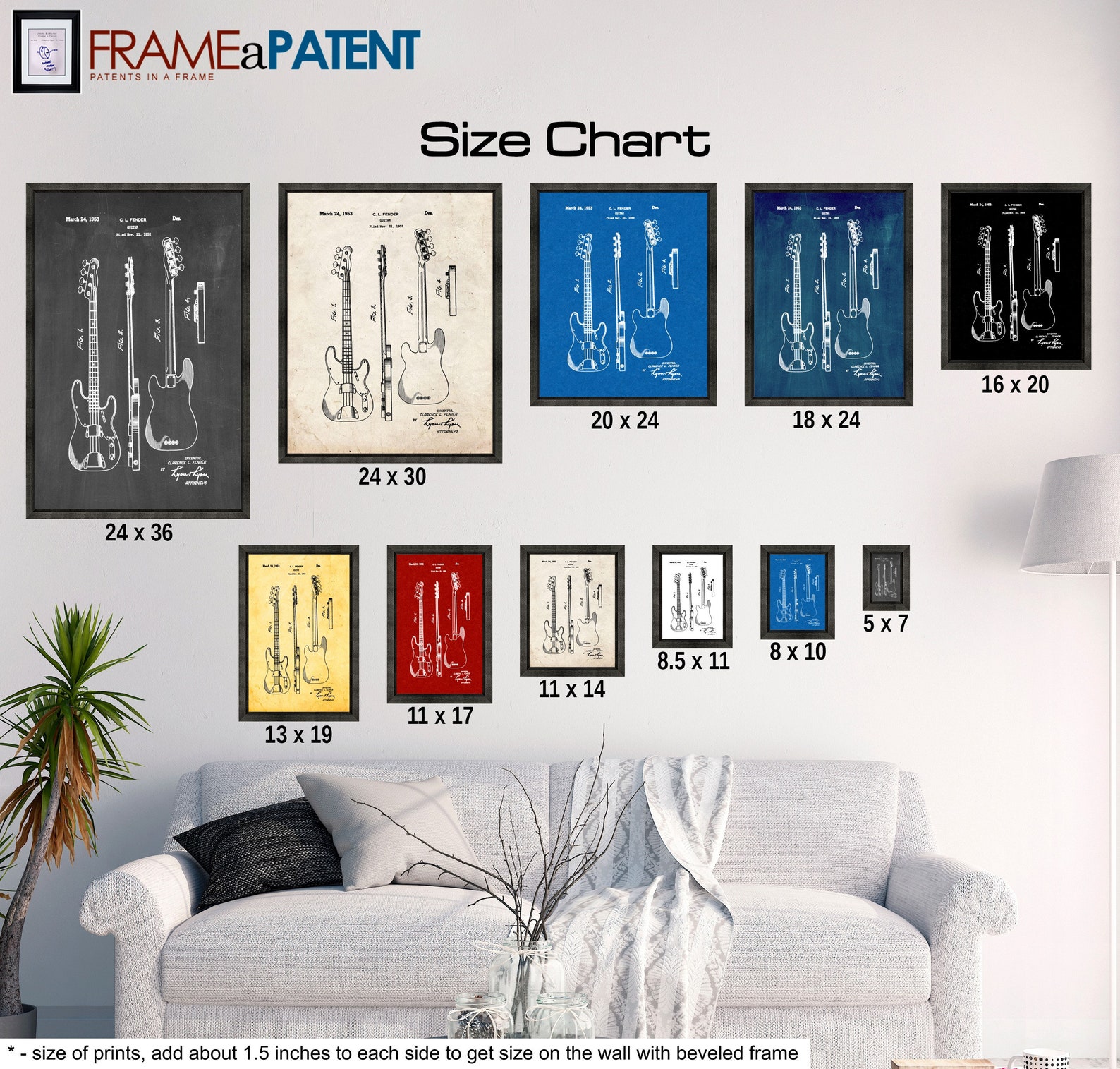 Clarence Fender Precision Bass Patent Print Poster - 1953 - Historical ...