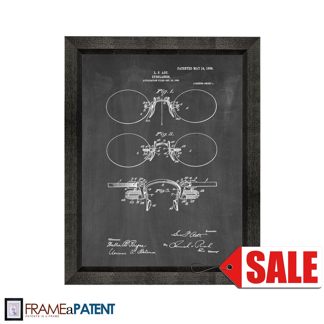 Eyeglasses Patent Print Poster - 1908 - Historical Vintage Wall Art ...