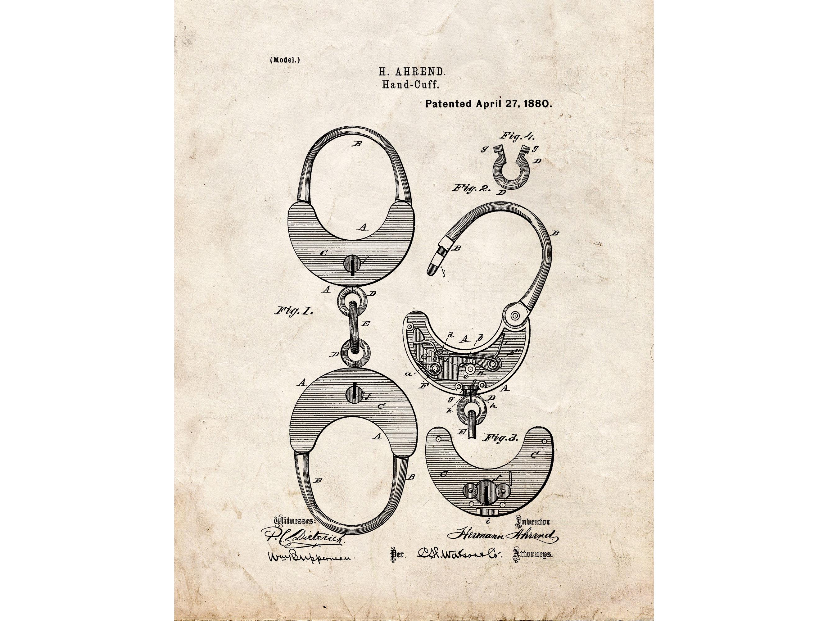 Handcuff Patent Print Poster - 1880 - Historical Vintage Wall Art - Etsy