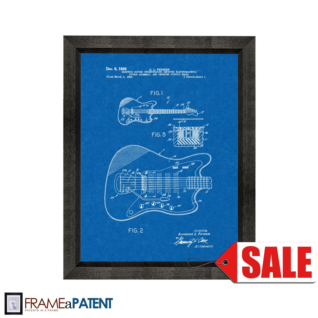 Clarence Fender Electric Guitar Patent Print Poster - 1966 - Historical ...