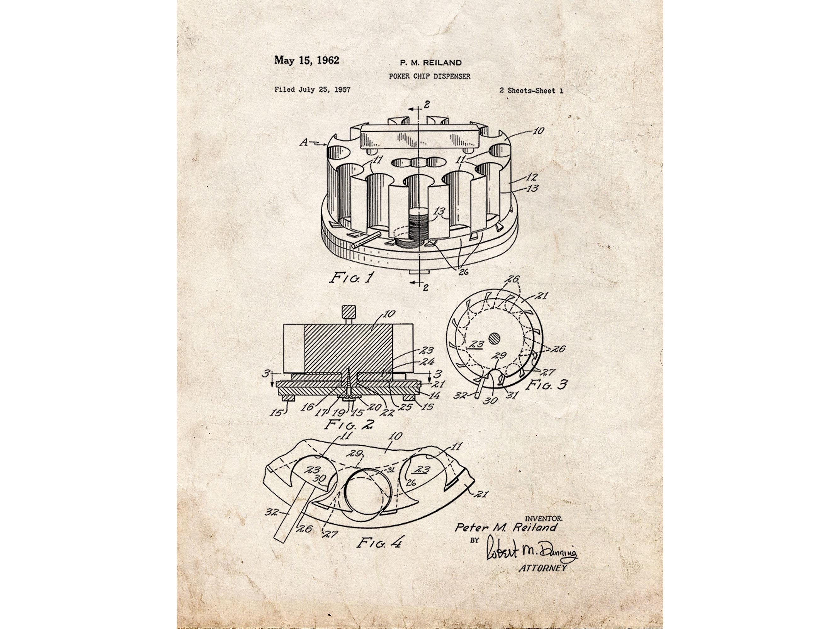 Poker Chip Dispenser Patent Print Poster - 1962 - Historical Vintage ...