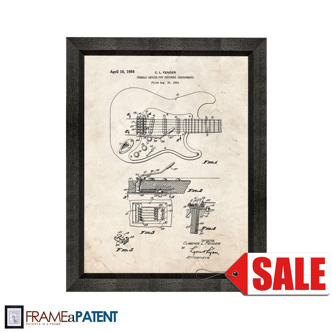 Clarence Fender Stratocaster Patent Print Poster - 1956 - Historical ...
