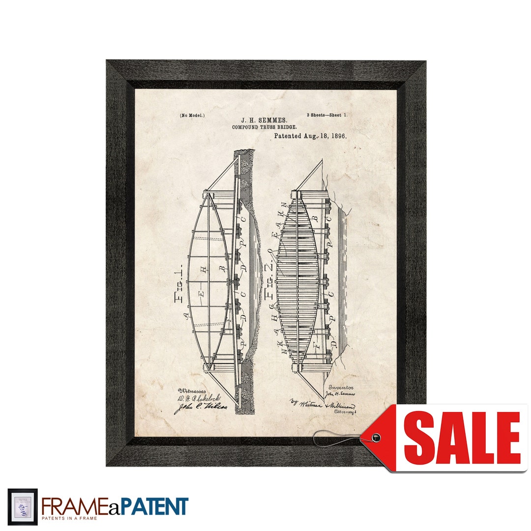 Compound Truss Bridge Patent Print Poster 1896 Historical Vintage Wall ...