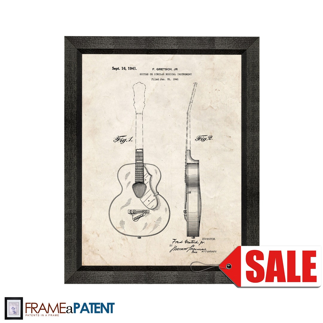 Guitar Patent Print Poster - 1941 - Historical Vintage Wall Art - Great ...