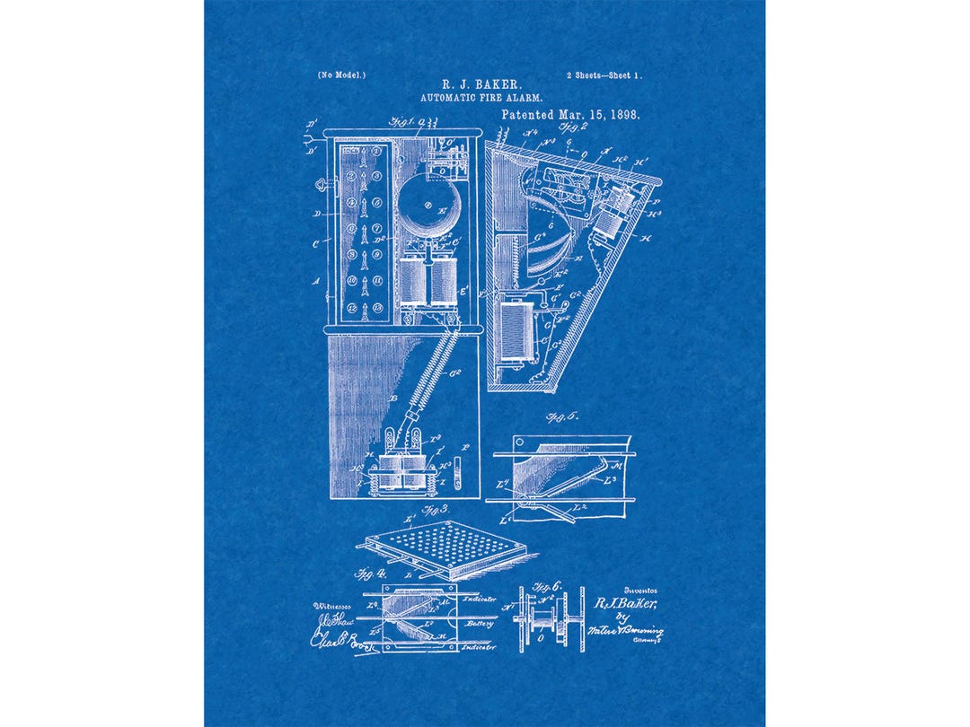 Automatic Fire Alarm Patent Print Poster - 1898 - Historical Vintage ...