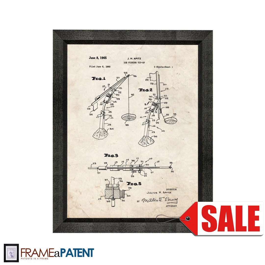 Ice Fishing Tip-up Patent Print Poster 1965 Historical Vintage Wall Art ...