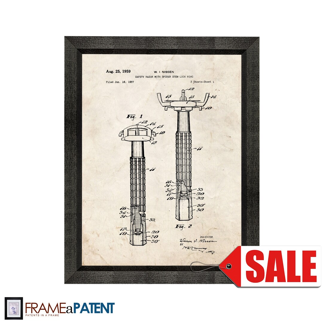 Safety Razor With Spider Stem Lock Ring Patent Print Poster 1959 ...