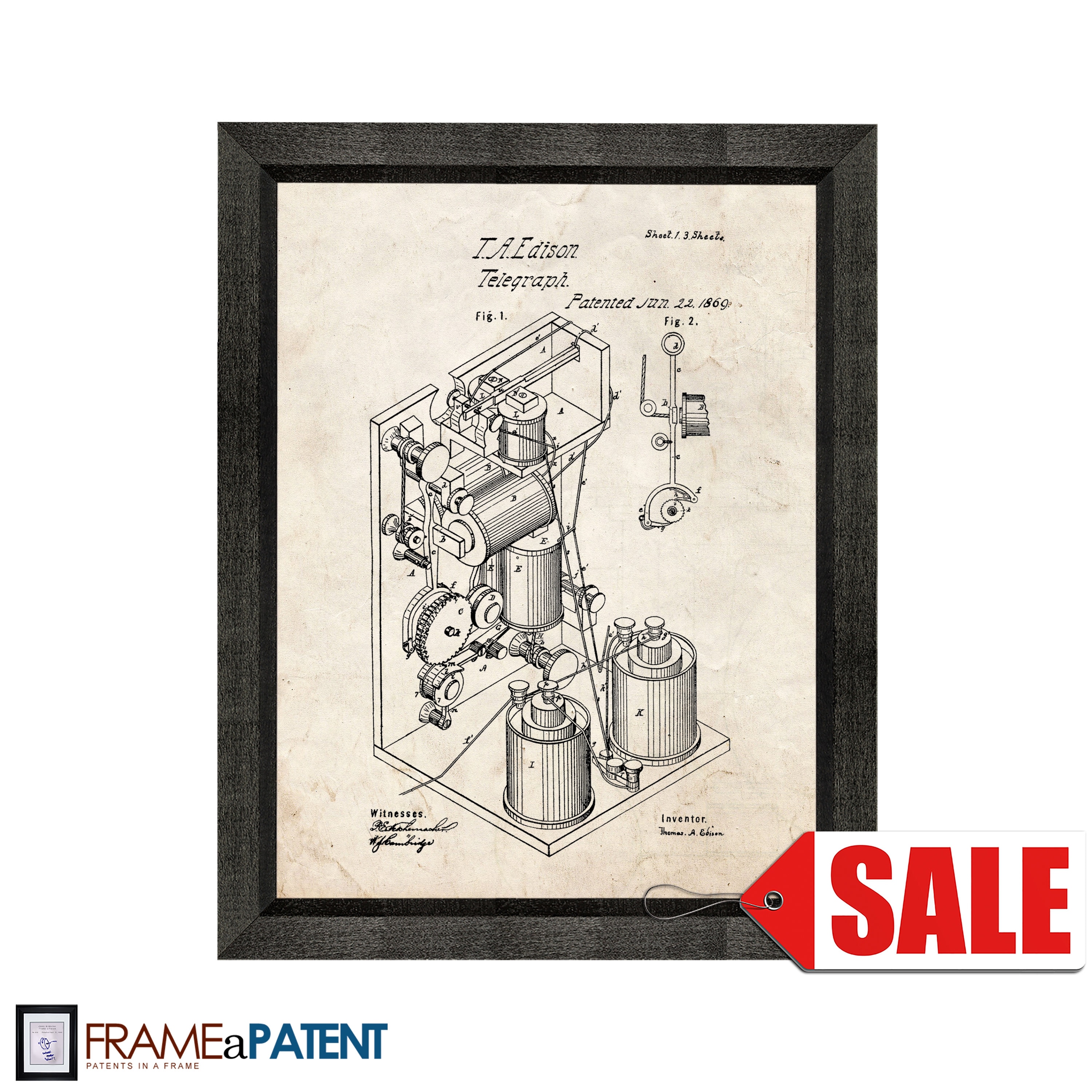Thomas Edison Telegraph Patent Print Poster 1869 Etsy