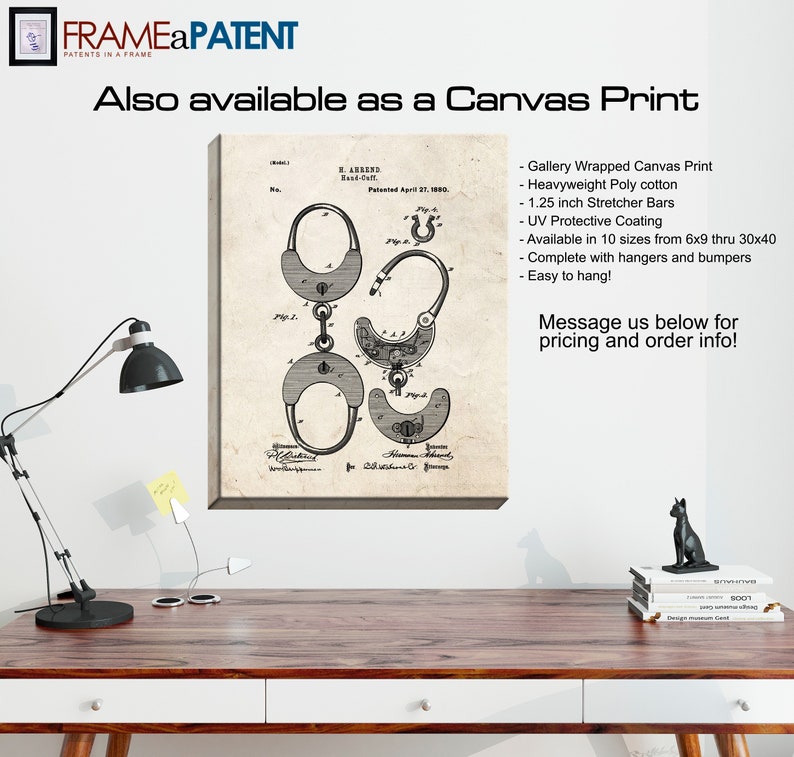Handcuff Patent Print Poster - 1880 - Historical Vintage Wall Art - Etsy
