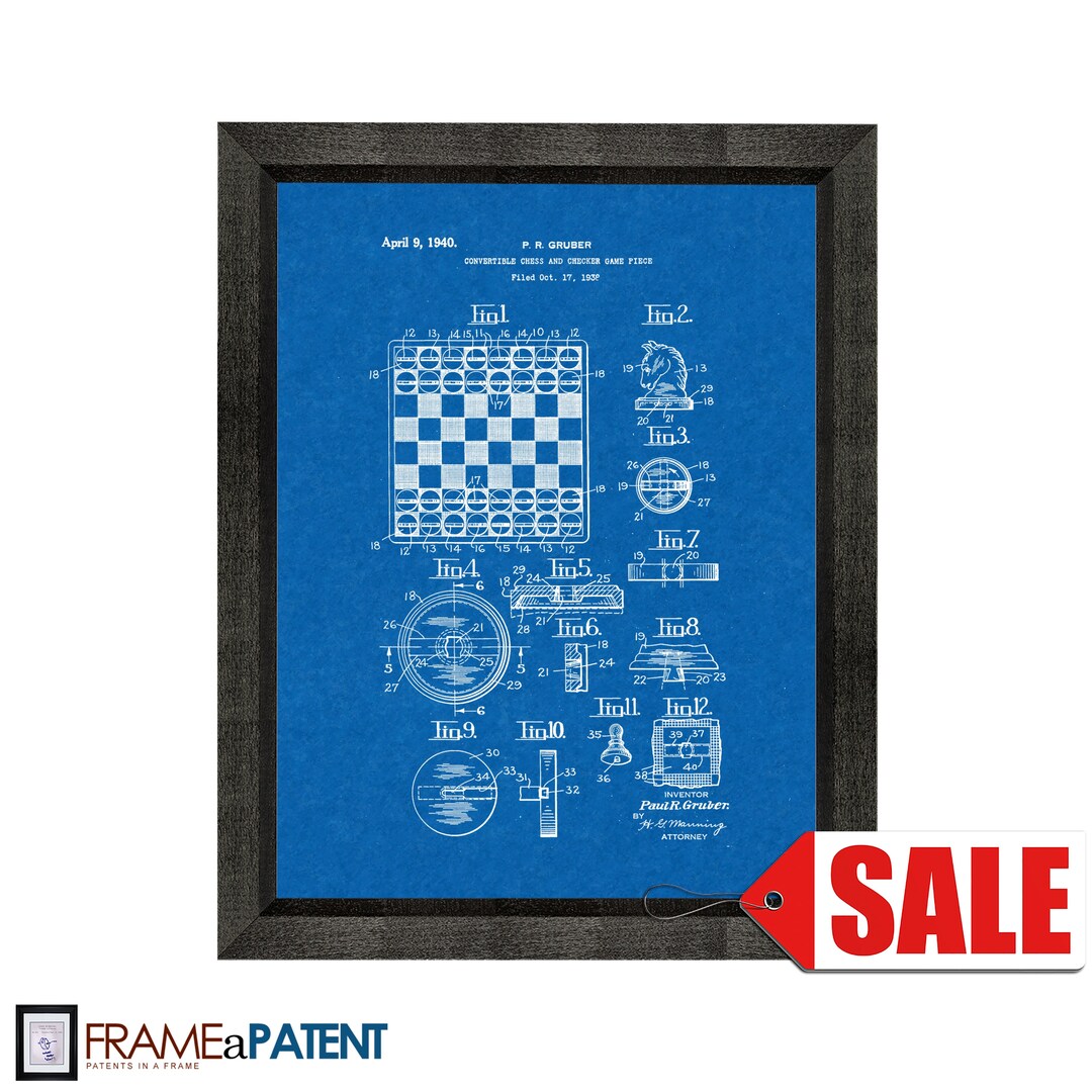 Convertible Chess and Checker Game Piece Patent Print Poster - 1940 ...
