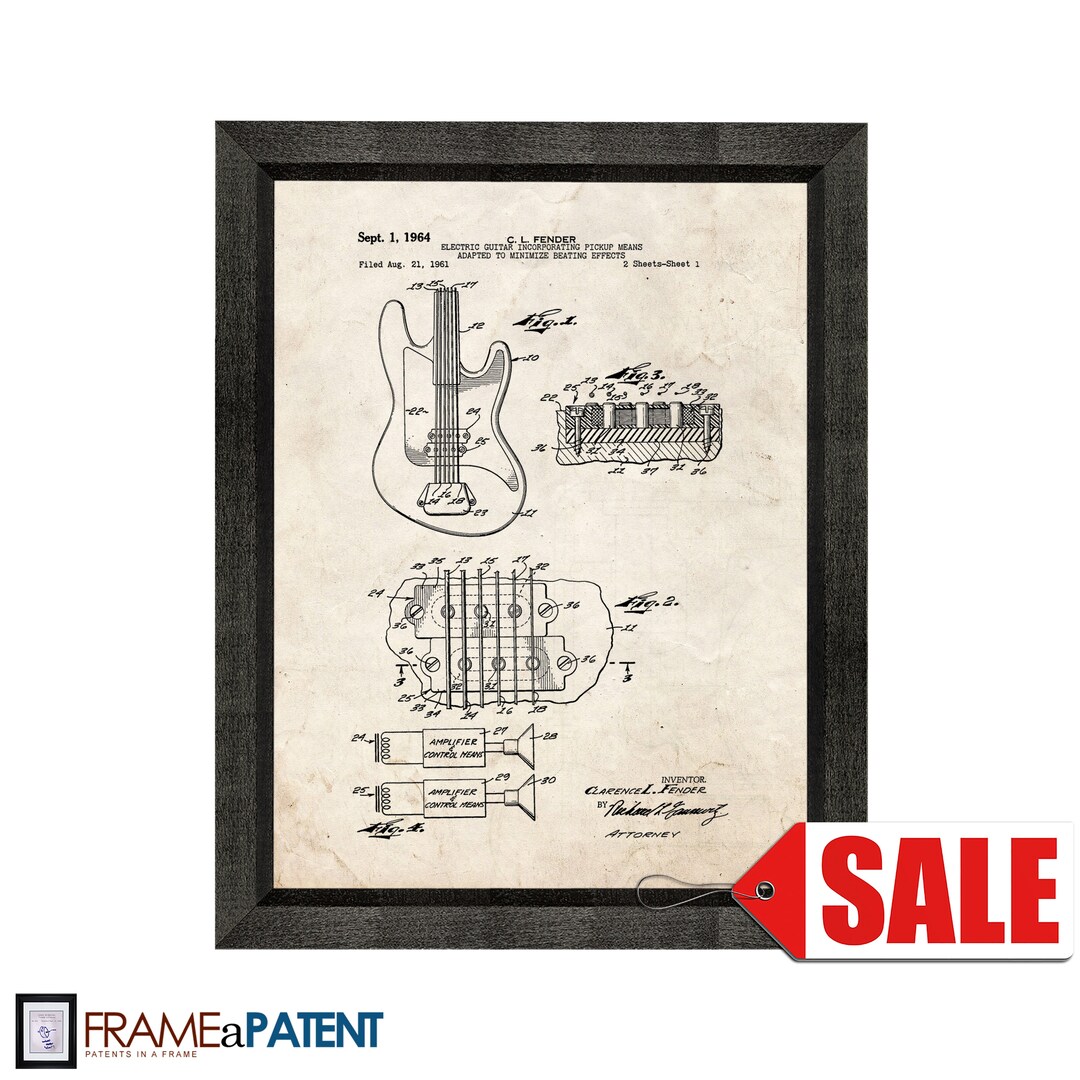 Clarence Fender Electric Guitar Patent Print Poster - 1964 - Historical ...