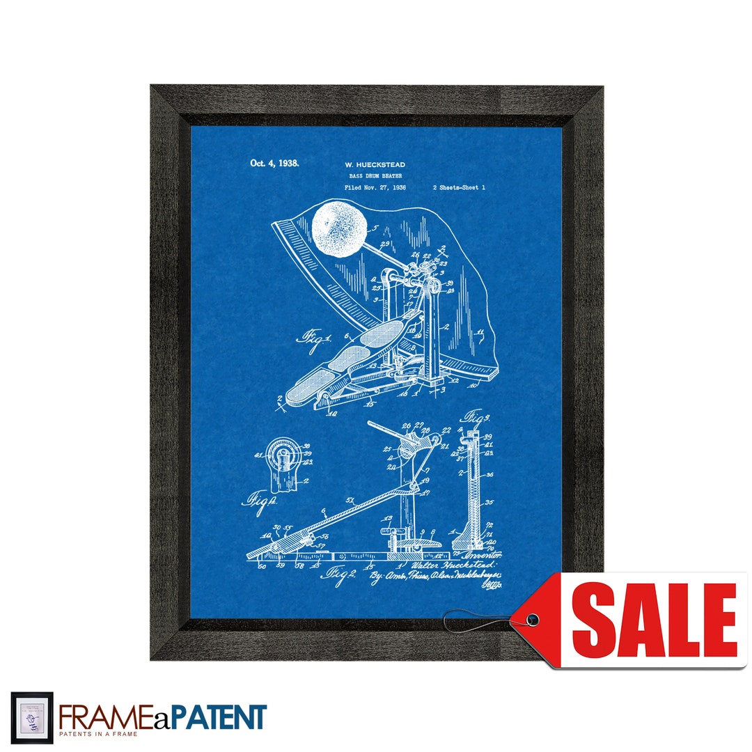 Bass Drum Beater Patent Print Poster - 1938 - Historical Vintage Wall ...