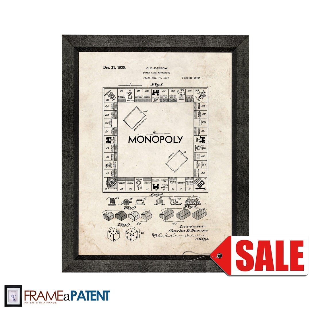 Monopoly Game Patent Print Poster - 1935 - Historical Vintage Wall Art ...