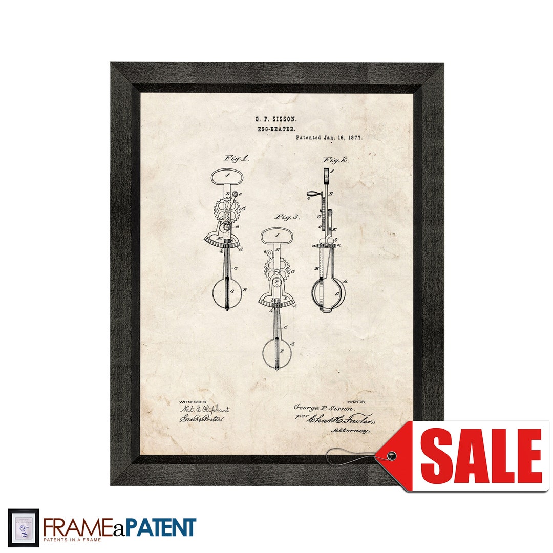 Egg Beater Patent Print Poster 1877 Historical Vintage Wall Art Great ...