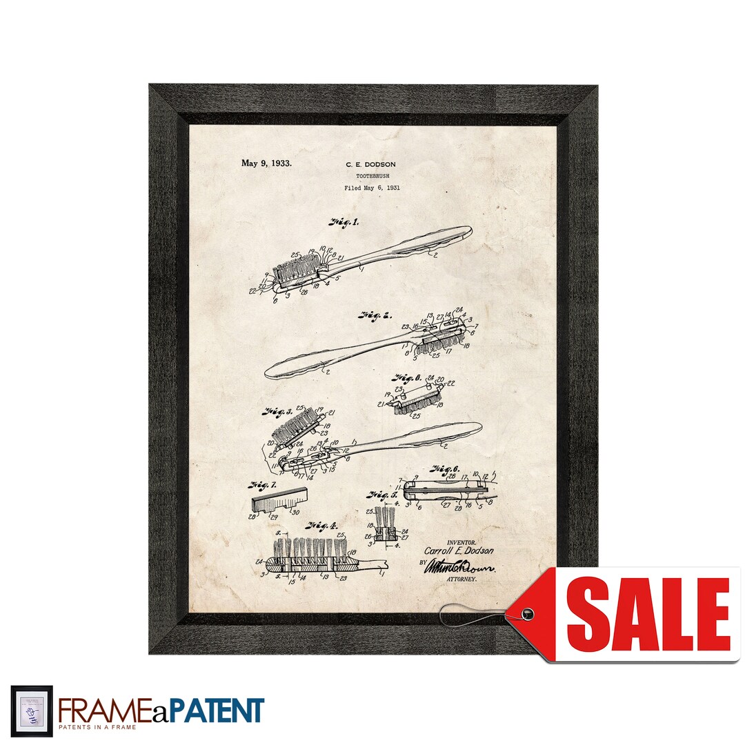 Toothbrush Patent Print Poster - 1933 - Historical Vintage Wall Art ...