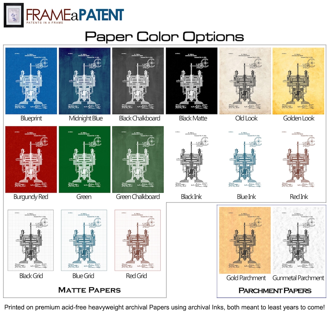 Tesla Reciprocating Engine Patent Print Poster 1894 | Etsy