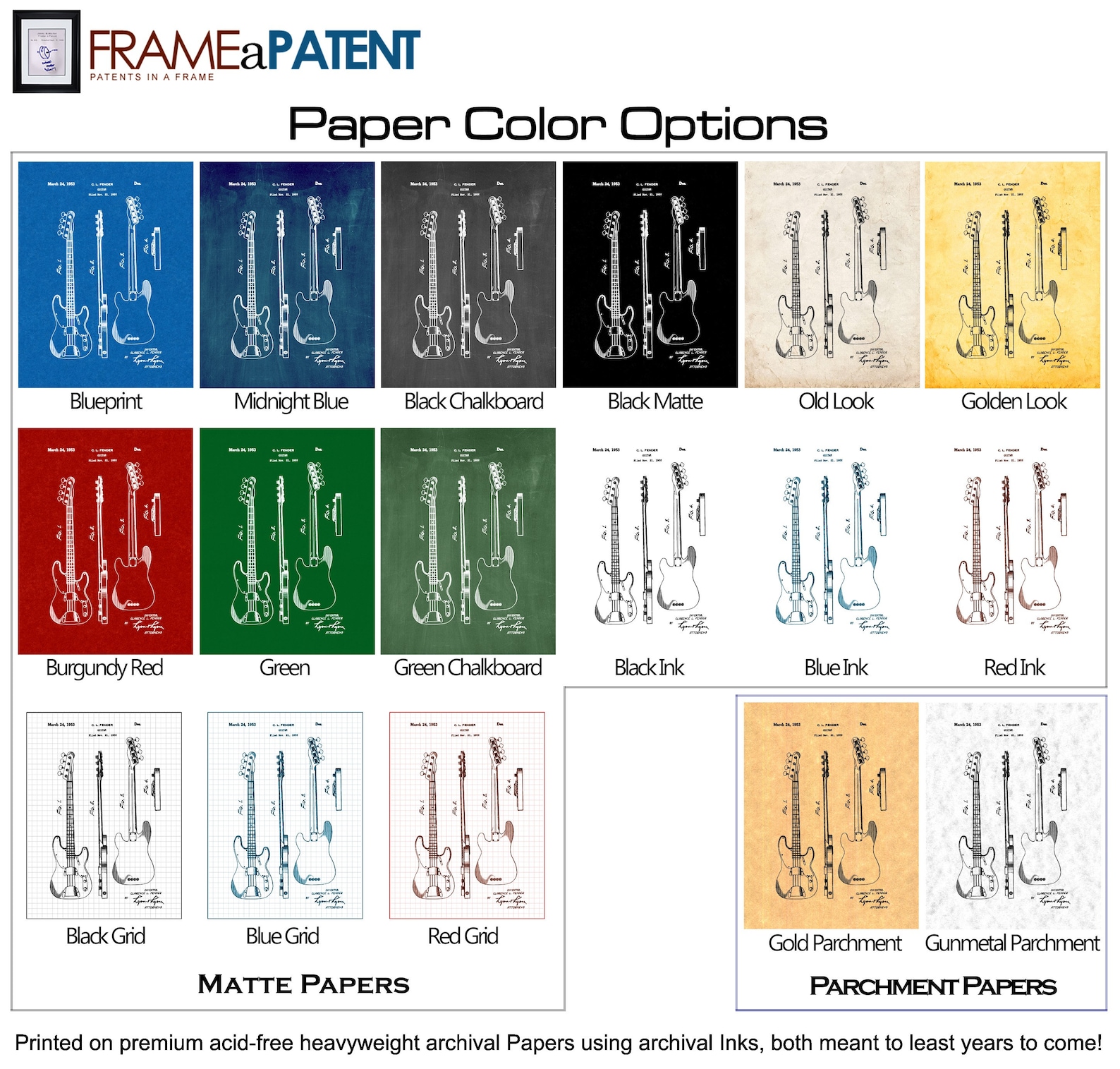 Clarence Fender Precision Bass Patent Print Poster - 1953 - Historical ...