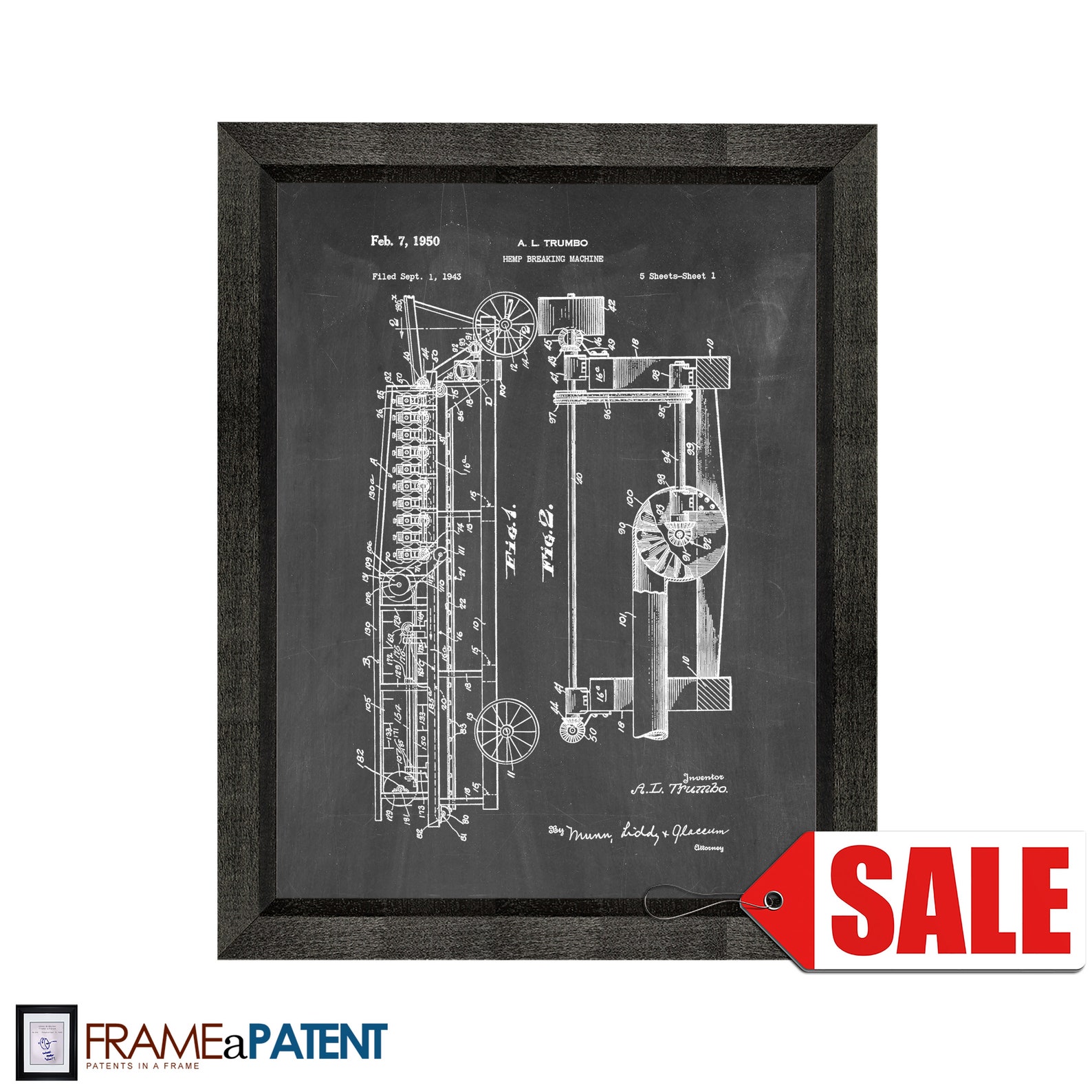 Hemp Breaking Machine Patent Print Poster 1950 Historical | Etsy