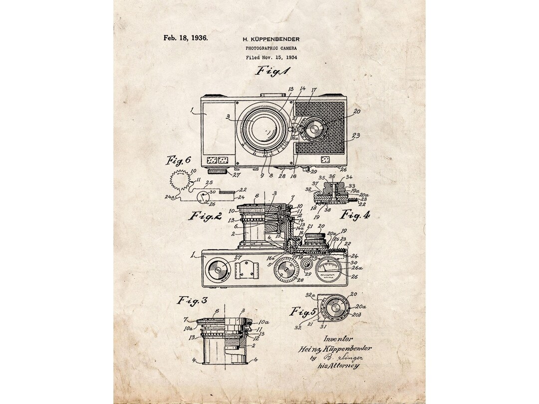 Photographic Camera Patent Print Poster - 1936 - Historical Vintage ...