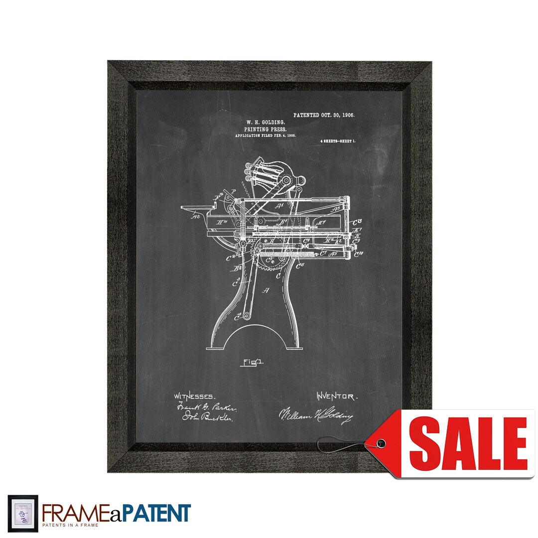 Printing Press Patent Print Poster - 1906 - Historical Vintage Wall Art ...
