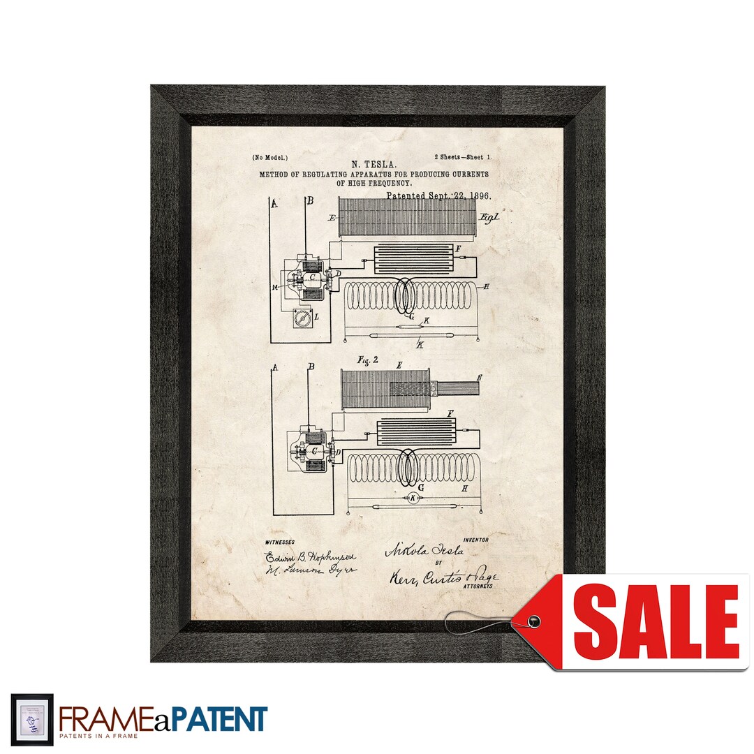 Tesla Producing Currents of High Frequency Patent Print Poster 1896 ...